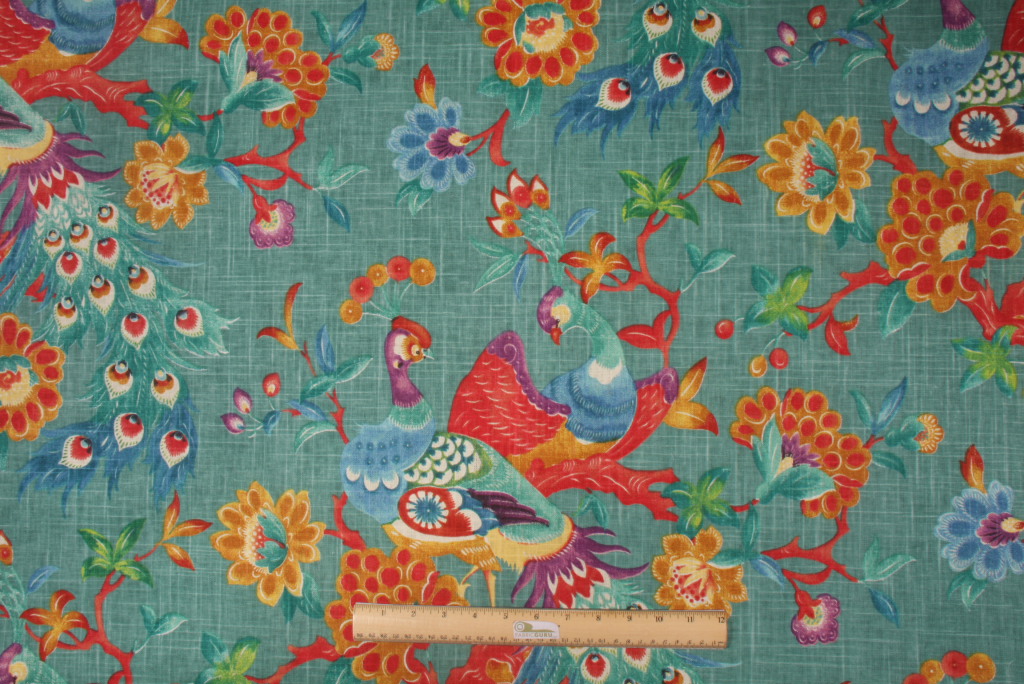 Richloom Preen Printed Linen Drapery Fabric in Peacock $4.95 per yard
