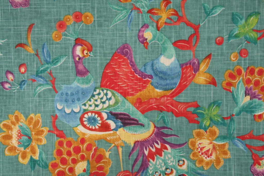 Richloom Preen Printed Linen Drapery Fabric in Peacock $4.95 per yard