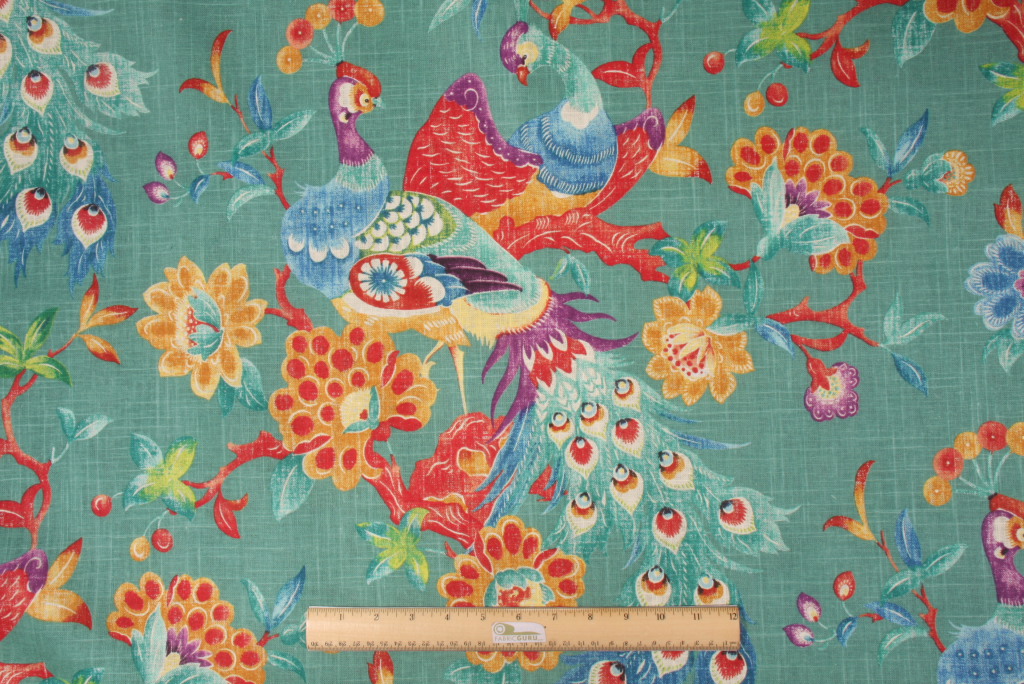 Richloom Preen Printed Linen Drapery Fabric in Peacock $5.95 per yard