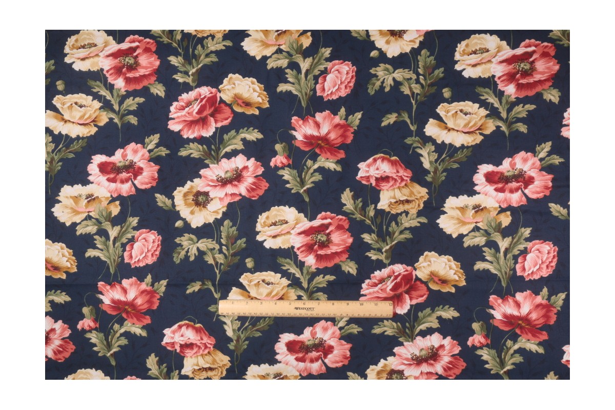 5 Yards Kingsway Floral Printed Cotton Drapery Fabric in Teal