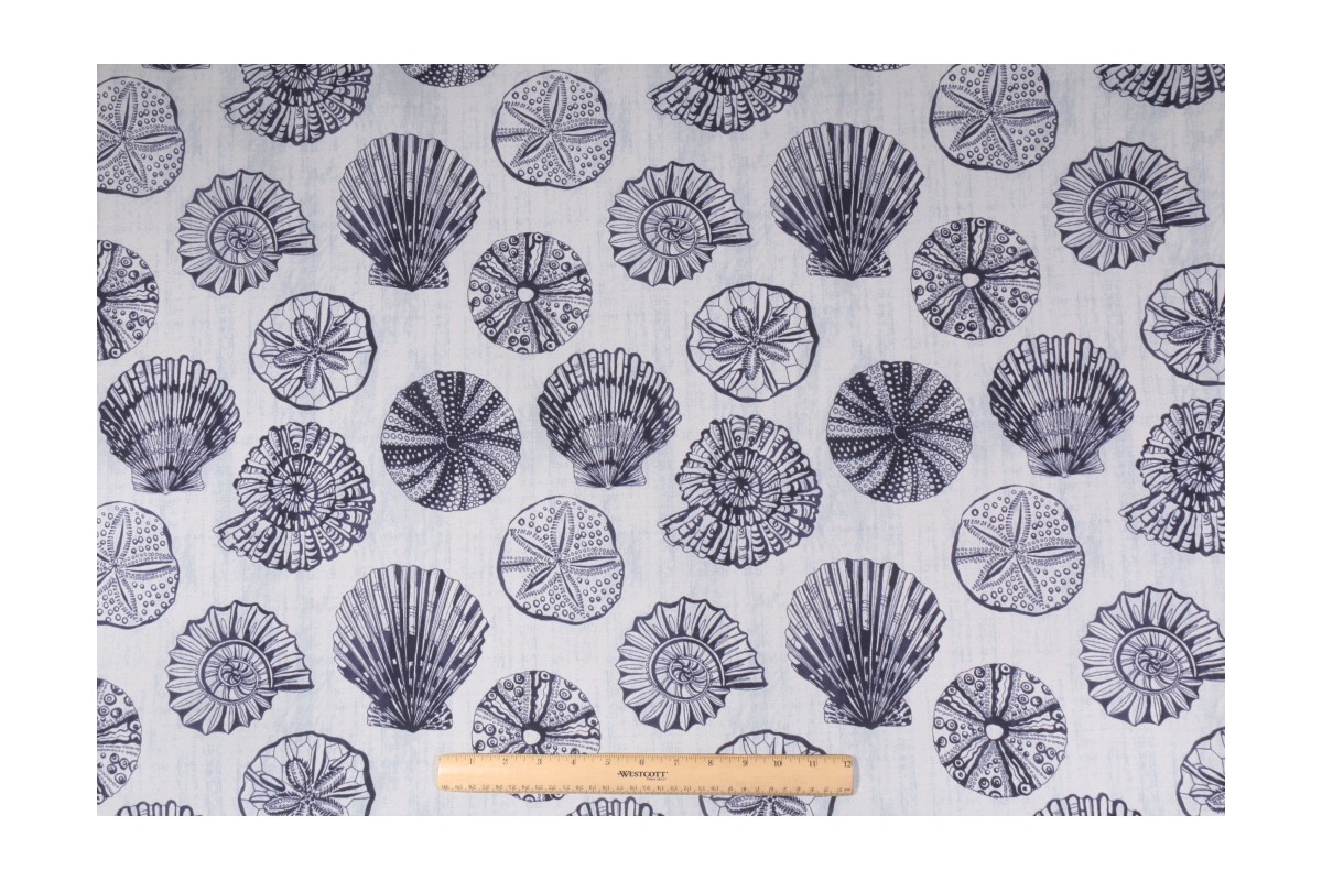 Terrasol - Seashell Printed Polyester Outdoor Fabric in Marine