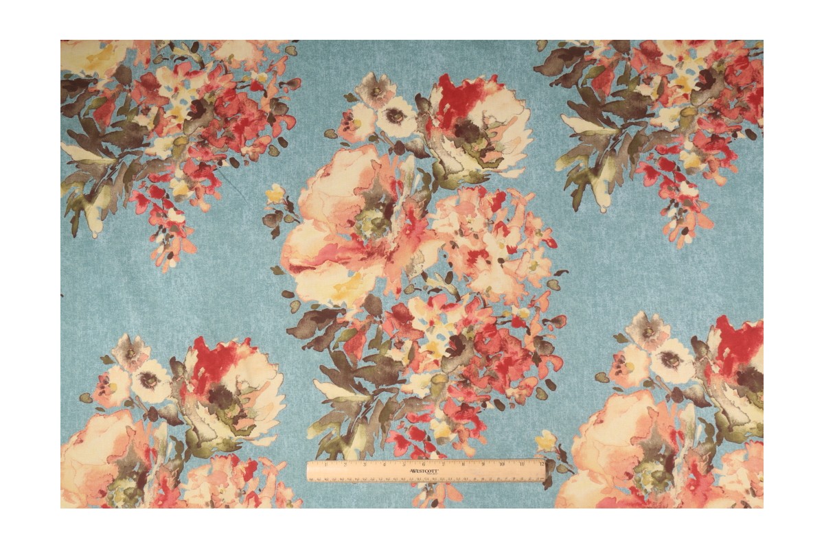Mill Creek Rites of Spring Printed Cotton Drapery Fabric in Clipper Blue
