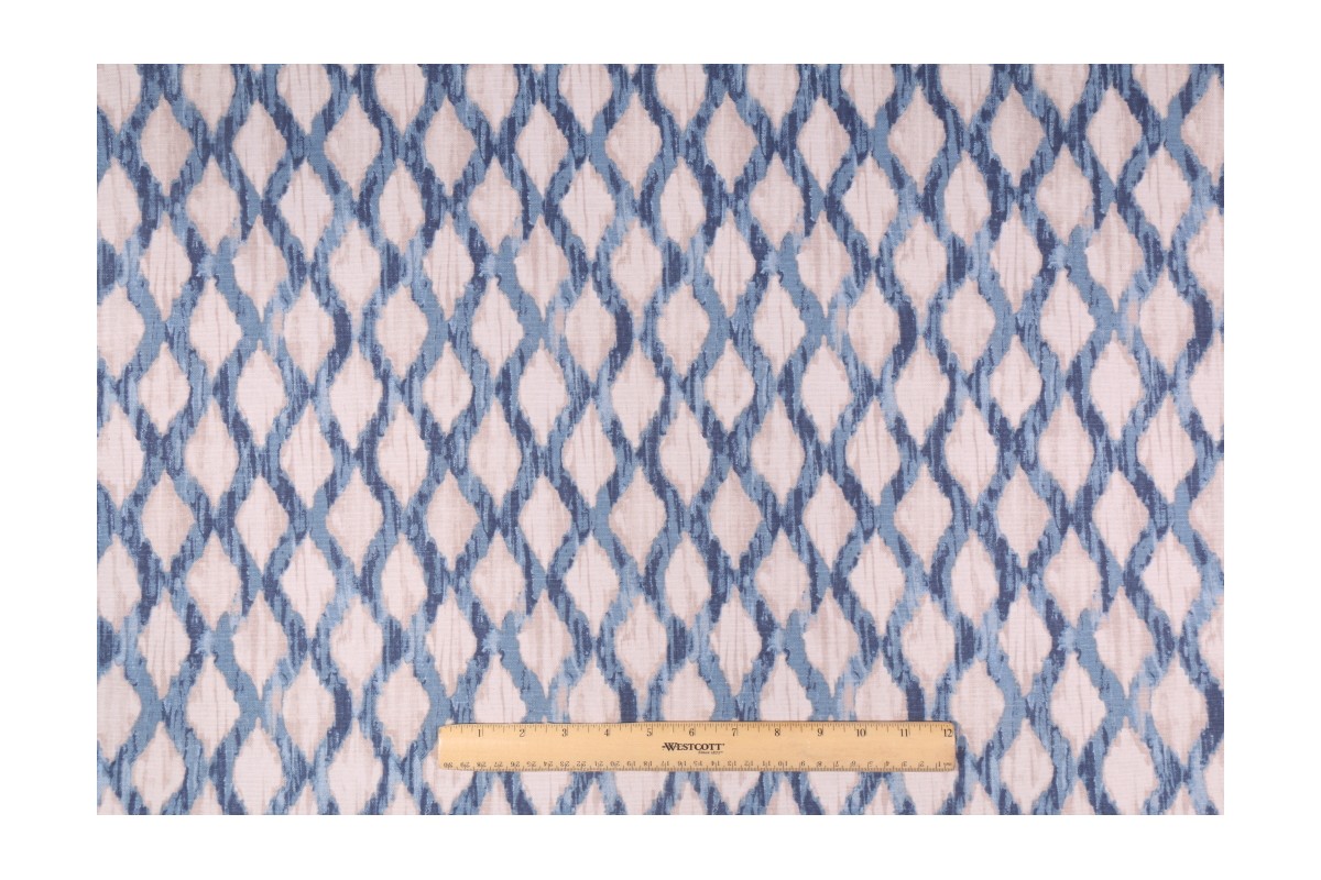Kelly Ripa Home Floating Trellis Printed Cotton Drapery Fabric in Indigo