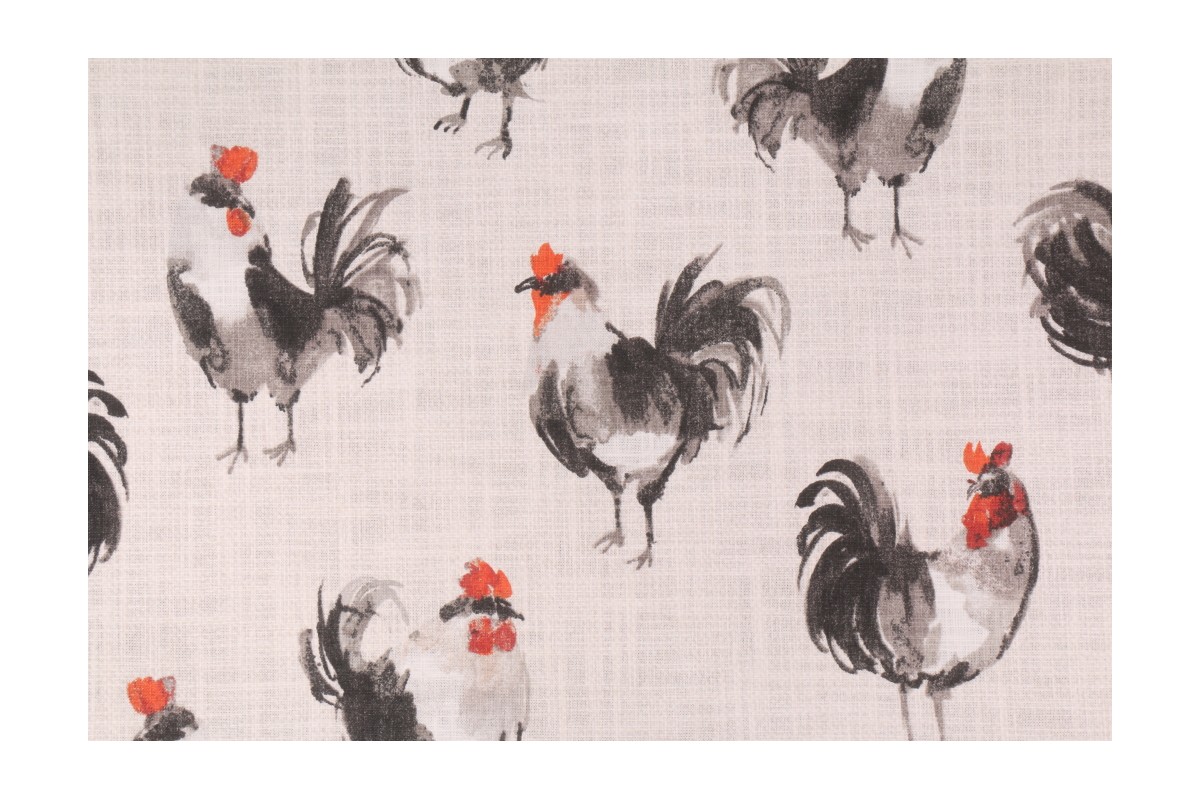 Richloom Rooster Printed Cotton Drapery Fabric in Linen