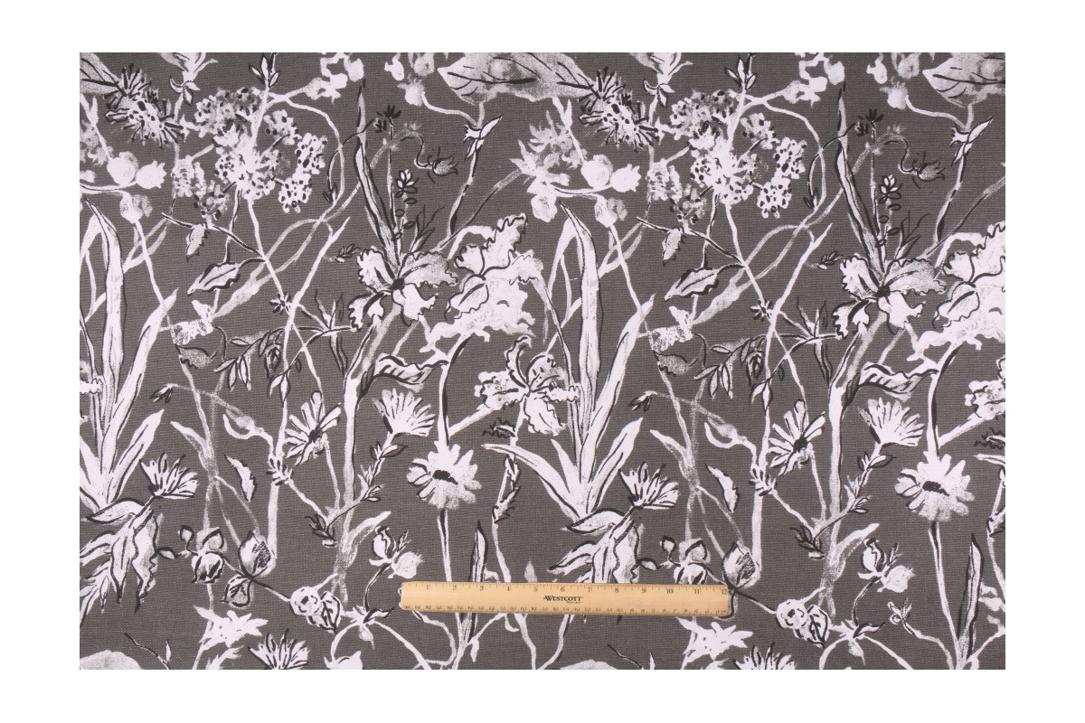 Lacefield Garden Party Printed Cotton Linen Drapery Fabric in Ink