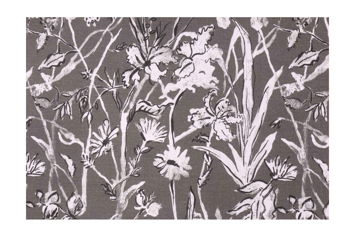 Lacefield Garden Party Printed Cotton Linen Drapery Fabric in Ink