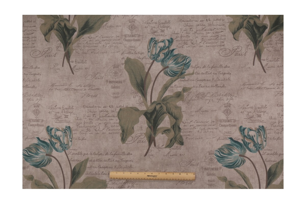 Vilber Floral Spanish Printed Drapery Fabric in Blue/Beige