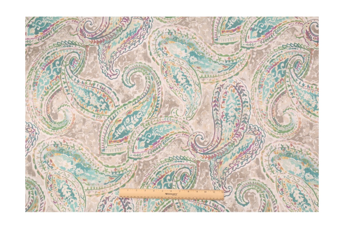 Kelly Ripa Bright & Lively Printed Cotton Drapery Fabric in Seaglass