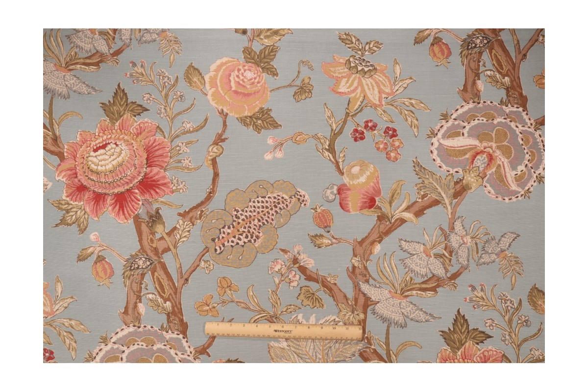 Thibaut Nicobar F97131 Printed Linen Blend Drapery Fabric in Blue