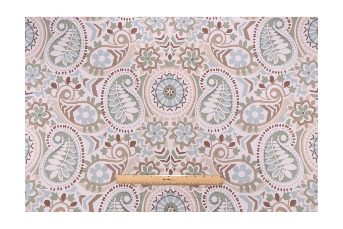 Waverly Paisley Prism Printed Cotton Twill Drapery Fabric in Latte