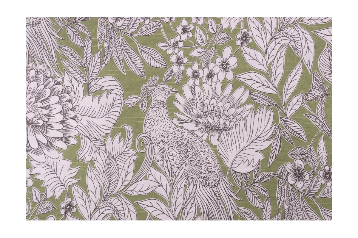 10.63 Yards Pheasant Floral Printed Cotton Drapery Fabric in Grass