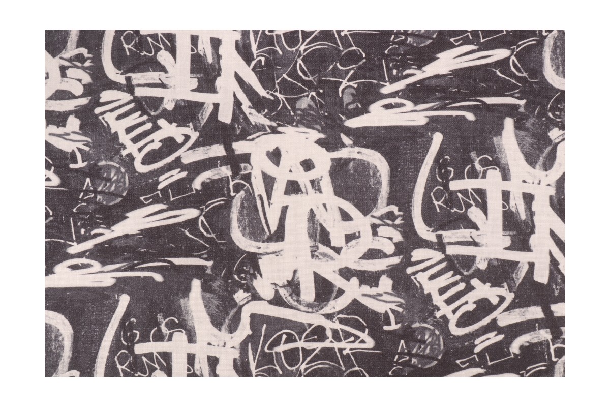 15 Yards Graffiti Printed Drapery Fabric in Charcoal