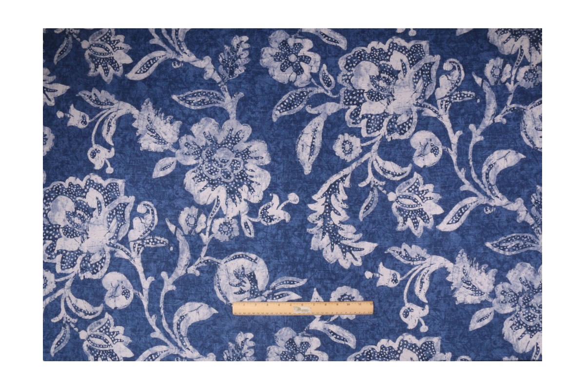 14.5 Yards Designer Floral Printed Linen Drapery Fabric in Blue