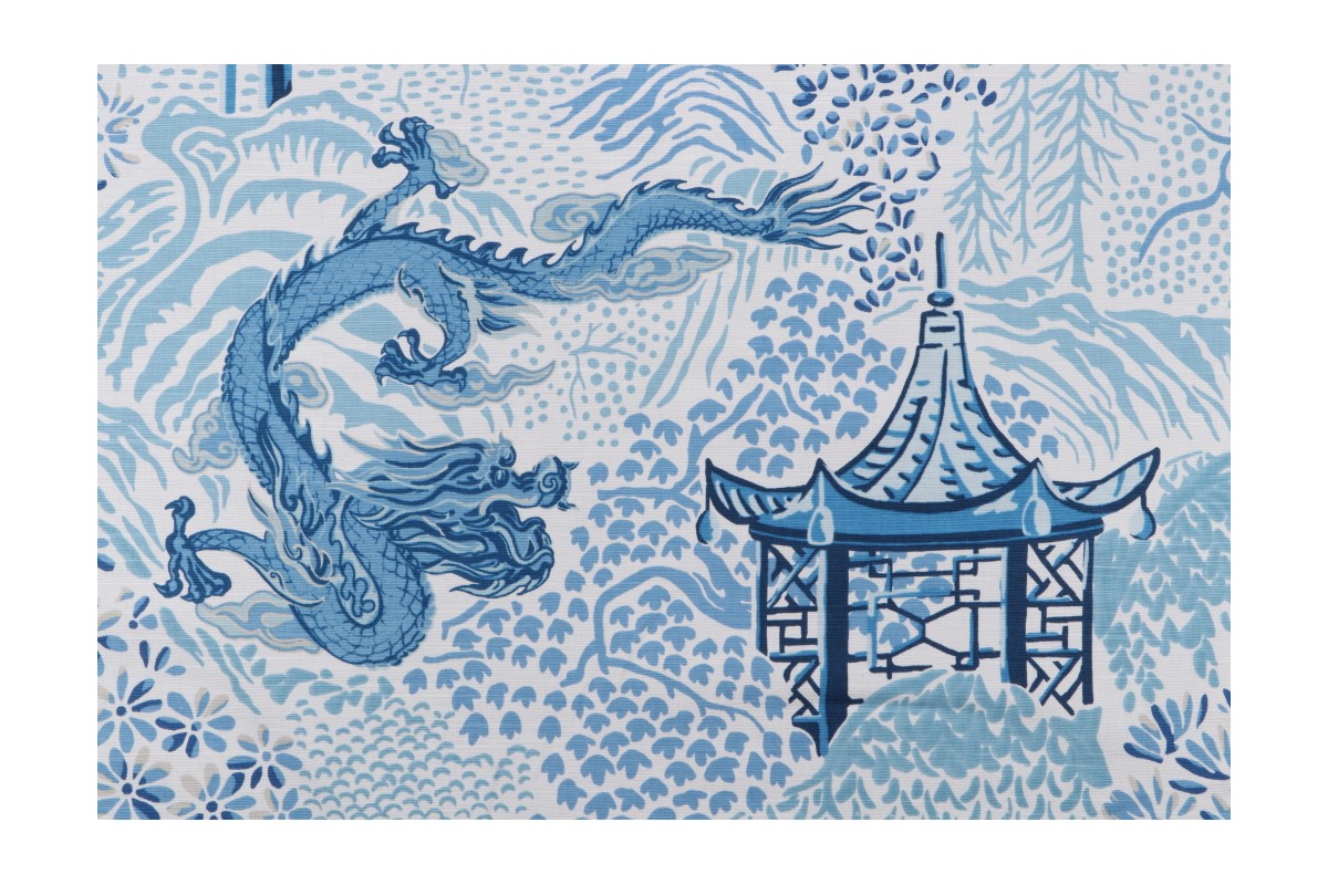 Vern Yip Chino With Dragon Printed Drapery Fabric in Blue for Fabricut