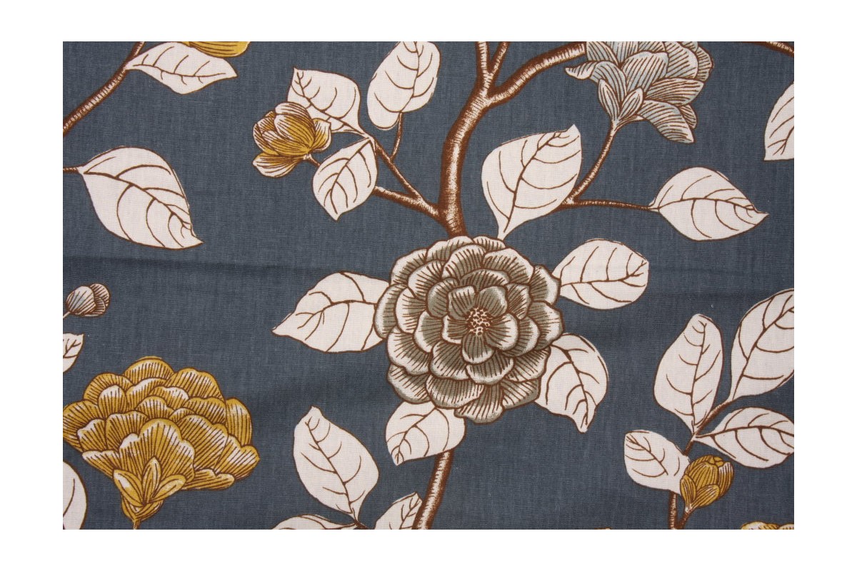 Robert Allen Leda Peony Printed Cotton Drapery Fabric in Midnight