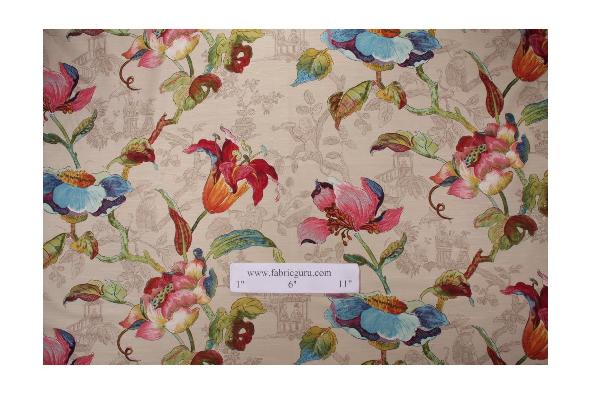 Hamilton Fabrics Lotus Linen & Cotton Drapery Fabric in Multi Printed ...