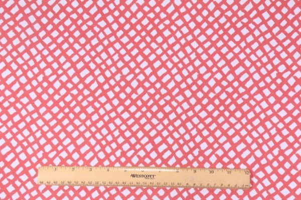 4.8 Yards Golding Sea Grid Printed Cotton Drapery Fabric in Coral