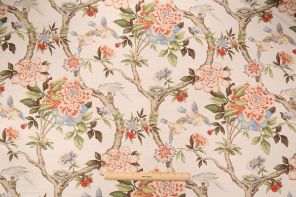 Waverly Mudan Printed Cotton Drapery Fabric in Persimmon