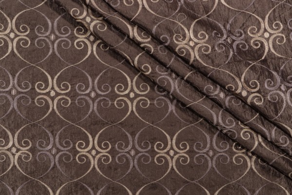 6 Yards Scroll Embroidered Drapery Fabric in Cafe