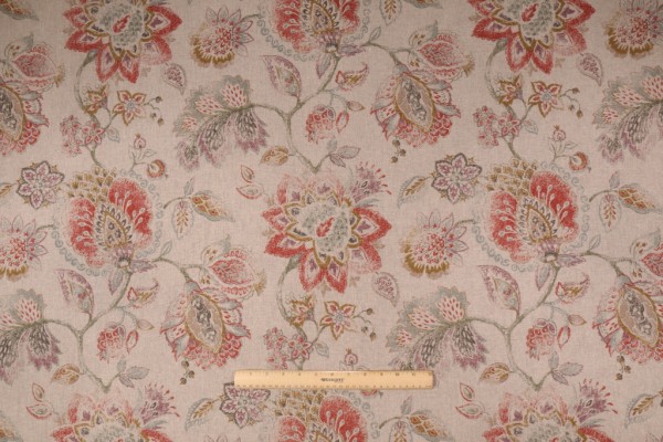 Floral Printed Linen Drapery Fabric in Vintage Multi